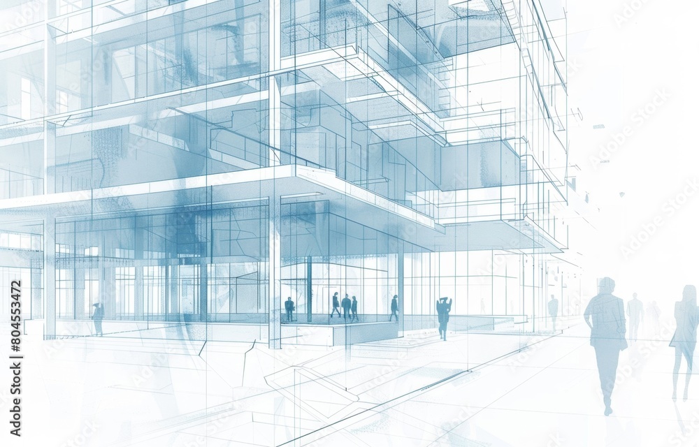 A blueprint of an office building, showing the architectural details ...