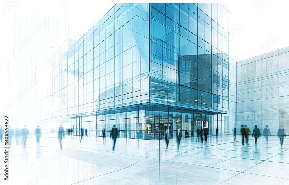 A blueprint of an office building, with architectural lines and shapes ...