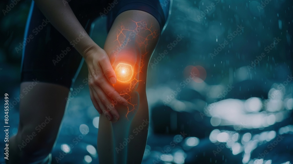 woman suffering from pain in knee pain due to bone disease, knee joint ...