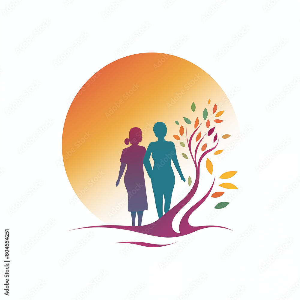 Elder care logo, silhouette of a caregiver assisting an elderly person ...