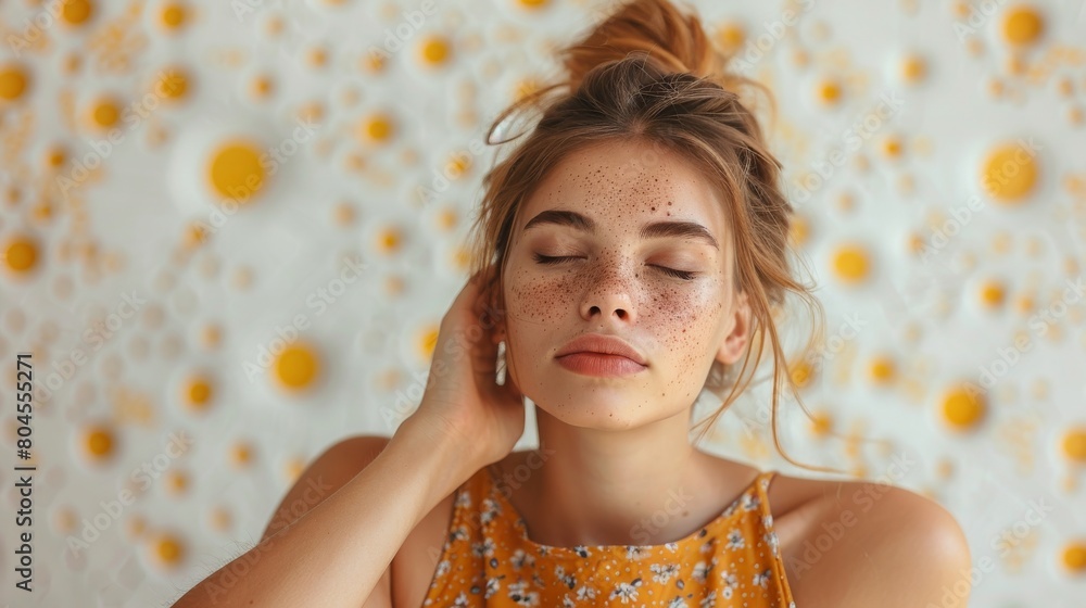 Woman with dizziness symptom on white background in flat design. Female ...