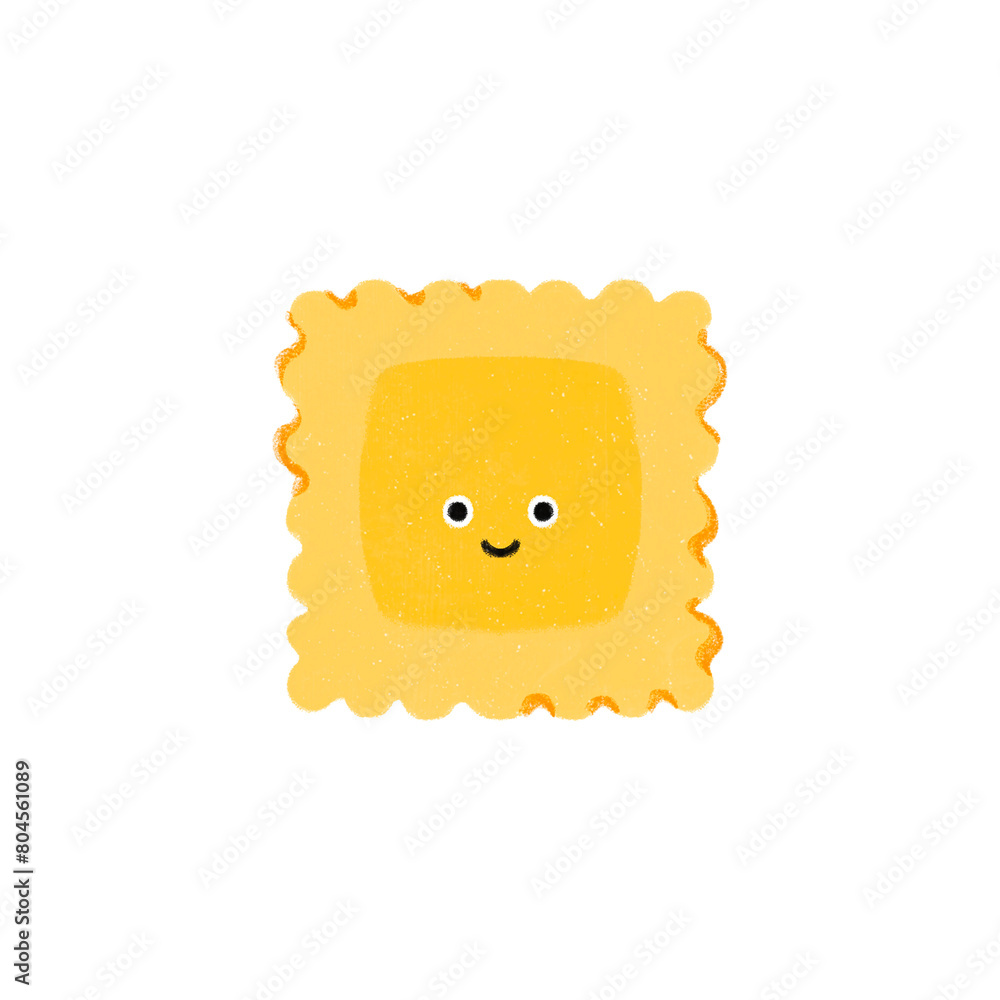 cute kiddy cartoonish happy ravioli character Italian pasta hand drawn ...