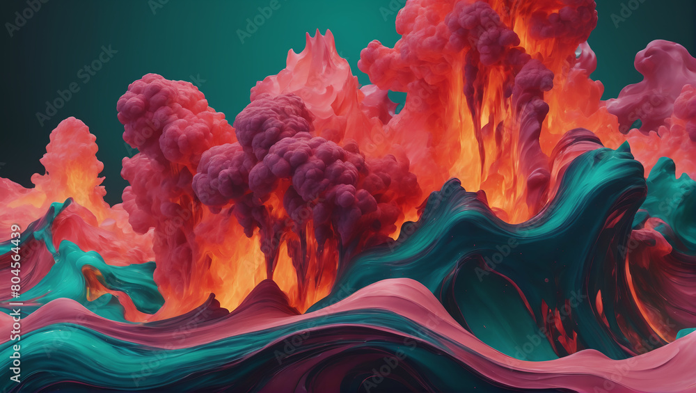 Visuals of liquid magma in shades of coral pink, cerulean blue, and ...