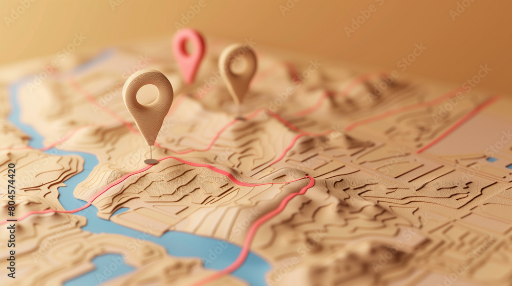 Location marking with a pin on a map with routes. Find your way ...