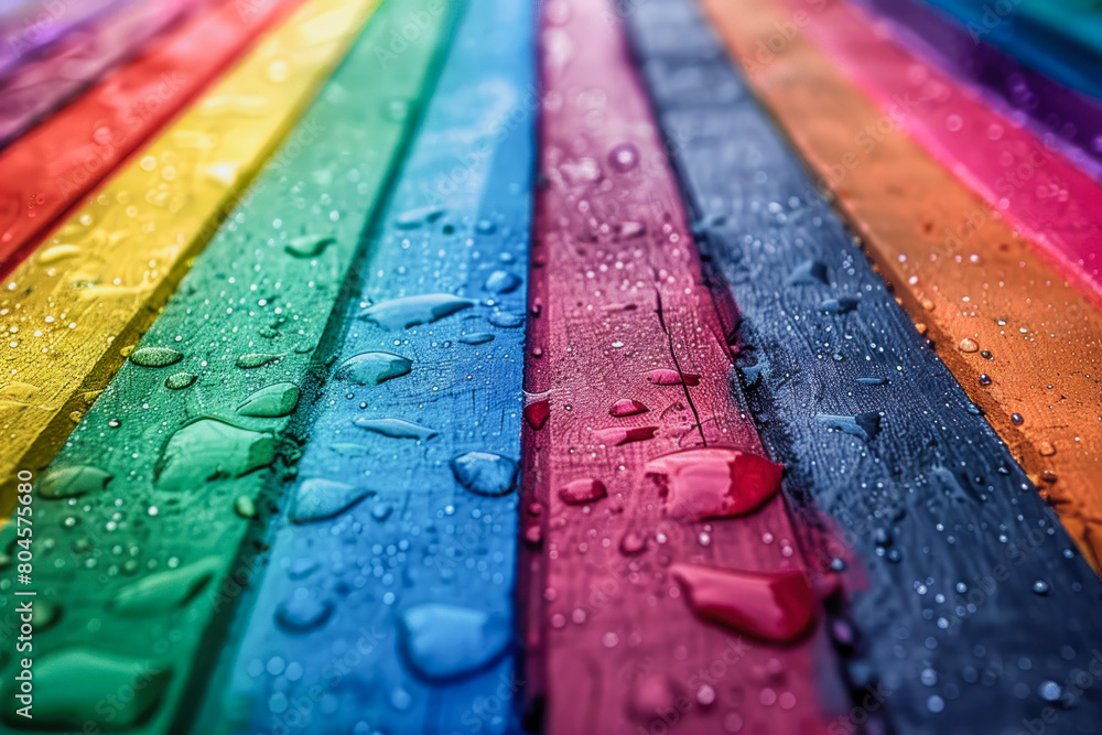 A rainbow with water droplets on it. The colors of the rainbow are ...
