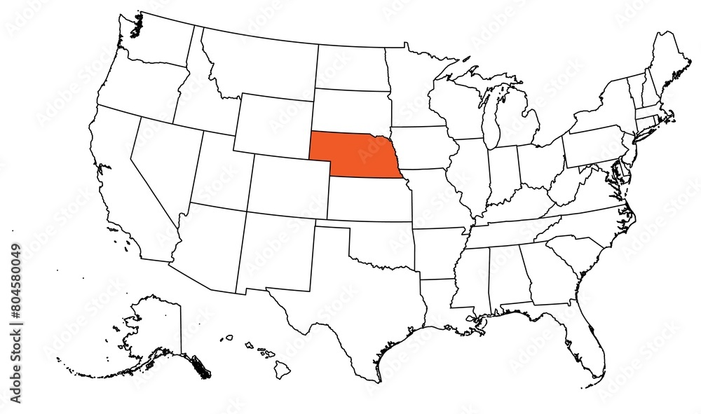 The outline of the US map with state borders. The US state of Nebraska ...