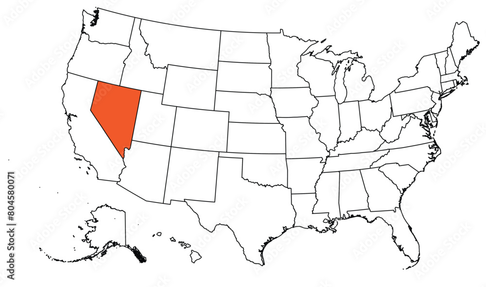 The outline of the US map with state borders. The US state of Nevada ...