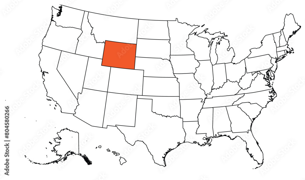 The outline of the US map with state borders. The US state of Wyoming ...