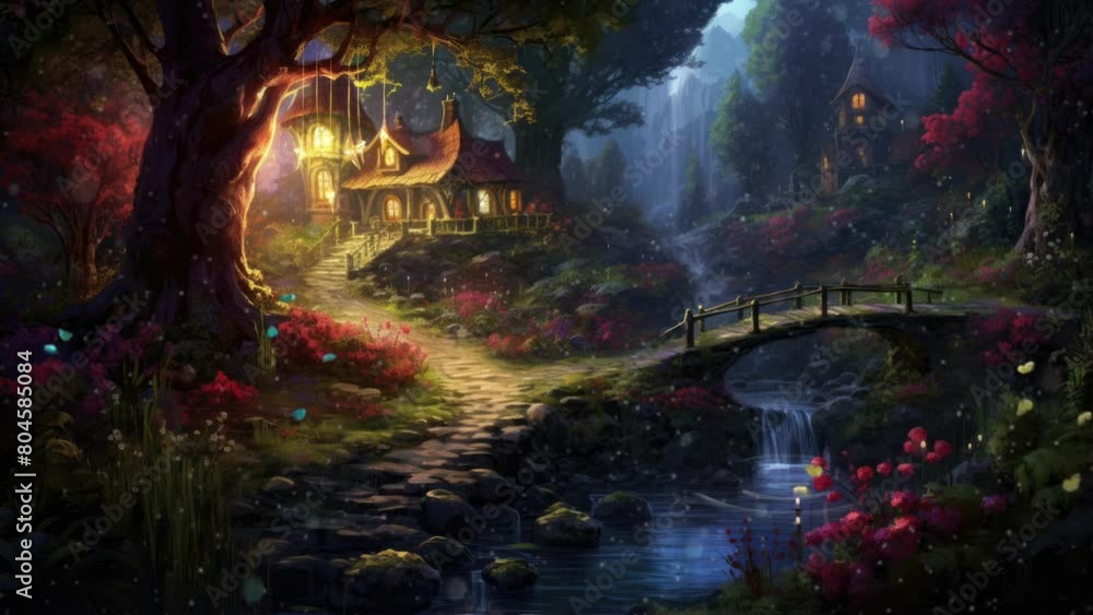 Beautiful fantasy spring nature landscape and cherry blossom tree ...