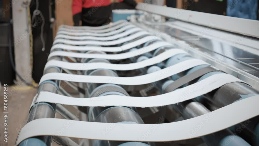 A device for measuring carpet. Rolls of carpet in a store warehouse ...
