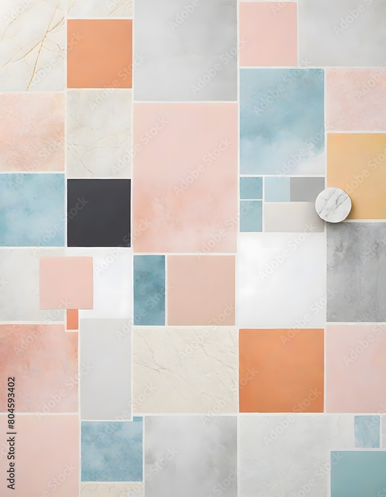 Collage of square and rectangular tiles with different colors, textures ...