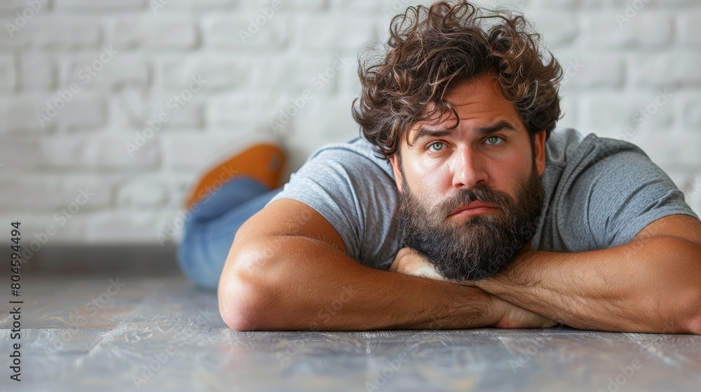 Inflated flat design of a fat man worried about his weight. Stock Photo ...