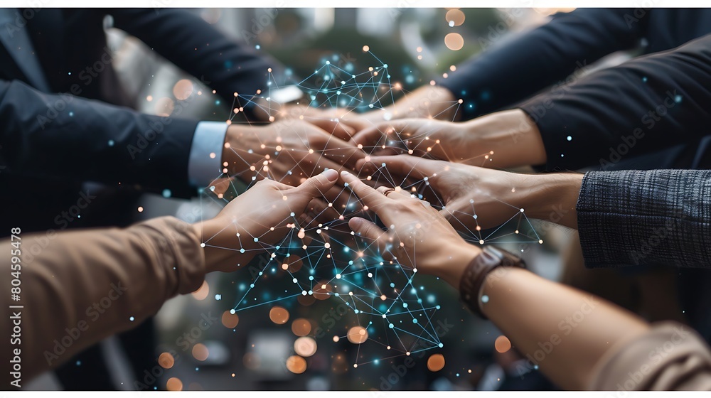 Depict from above telecom executives finalizing a partnership, with ...