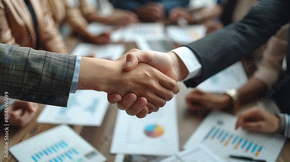 Show a top-down close-up of a handshake between businesspeople from ...