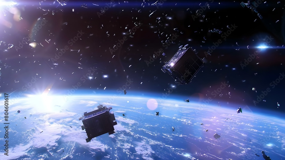 Ilustração do Stock: Cleaning Up Earth's Orbit: Robotic Satellites ...
