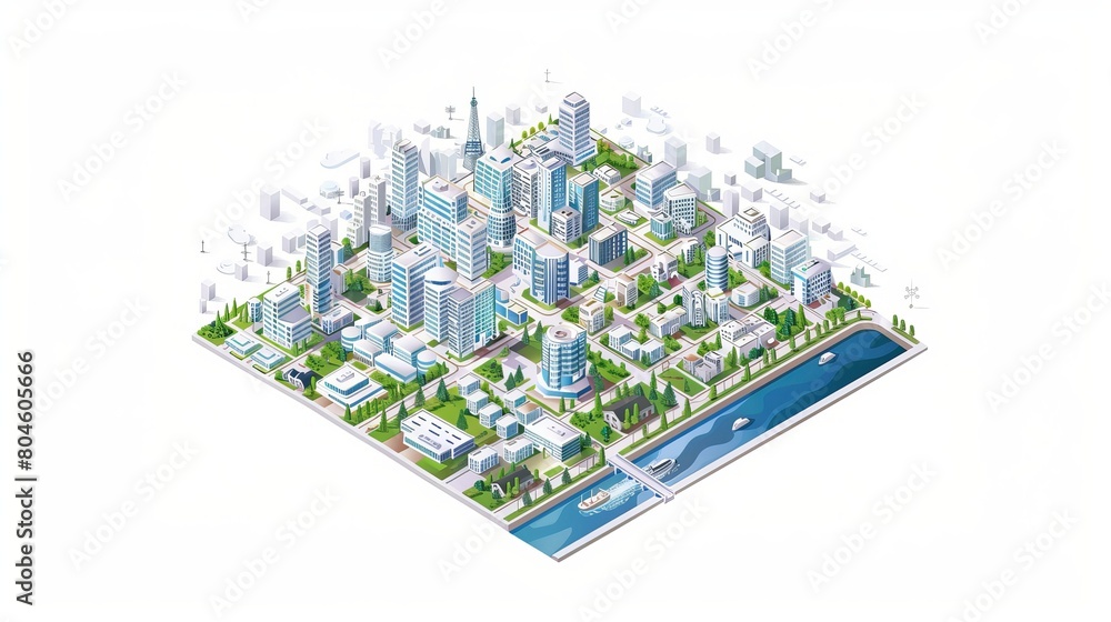 Ilustração do Stock: An isometric map or scheme of a city includes ...