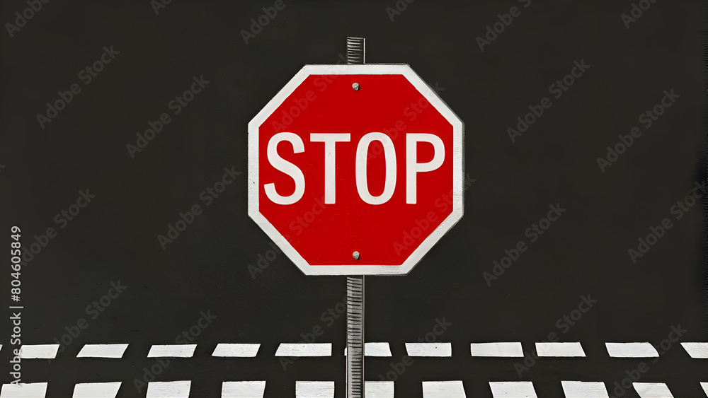 Classic red stop sign, featuring a bold white "STOP" text. The sign ...
