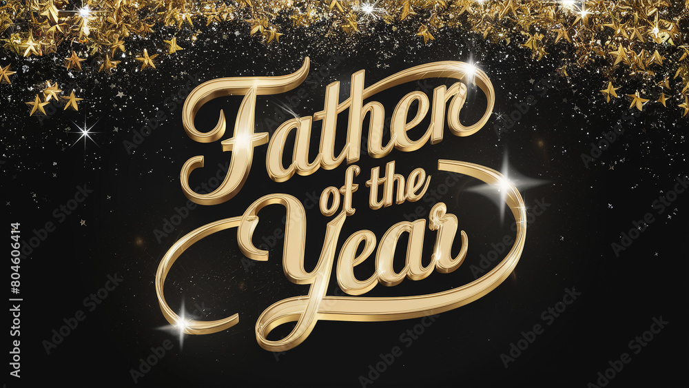 This image prominently features the text "father of the year" written ...