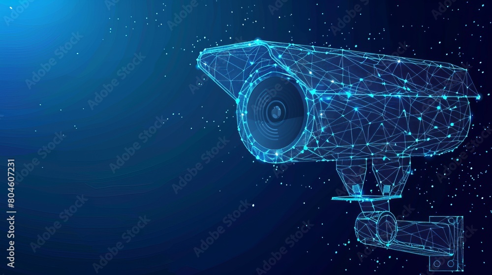 Illustrating camera technology safety, this vector depicts a low poly ...