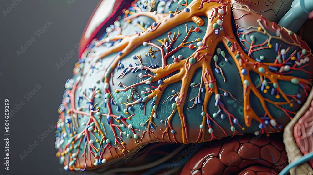 Detailed artistic representation of the liver and gallbladder ...