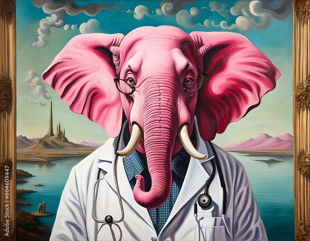 Pink Elephant With Stethoscope Painting. Generative AI Stock Illustration | Adobe Stock
