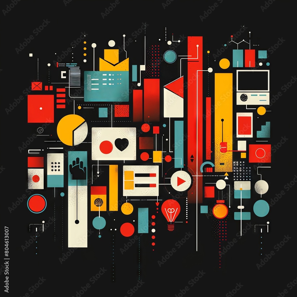 Minimalist illustration of a bar graph with digital elements like ...