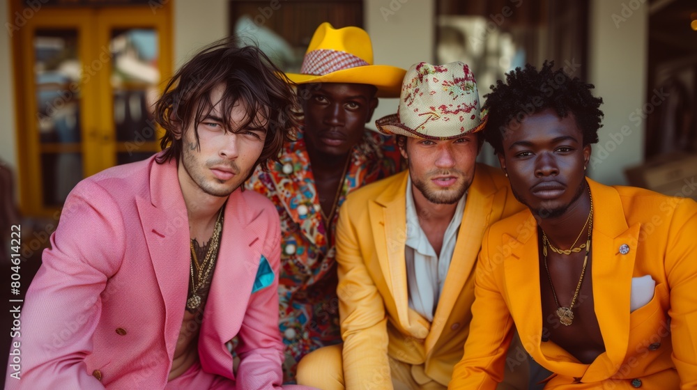 Fashion portrait of a diverse group of male models posing confidently ...