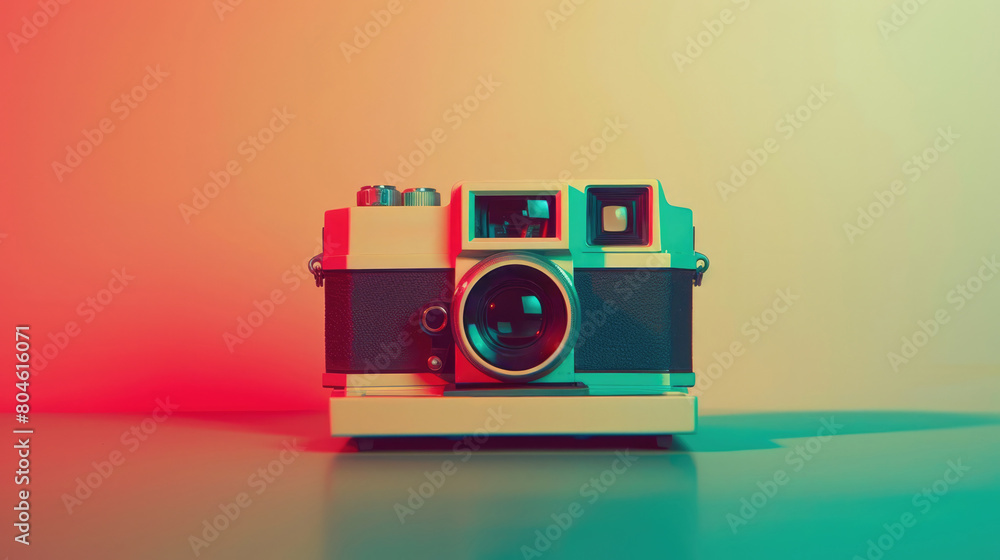 Vintage analog camera with clean lines and retro color palette ...