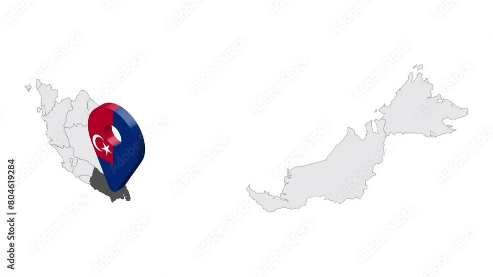 Vidéo Stock Location State of Johor on map Malaysia. 3d Johor flag map ...