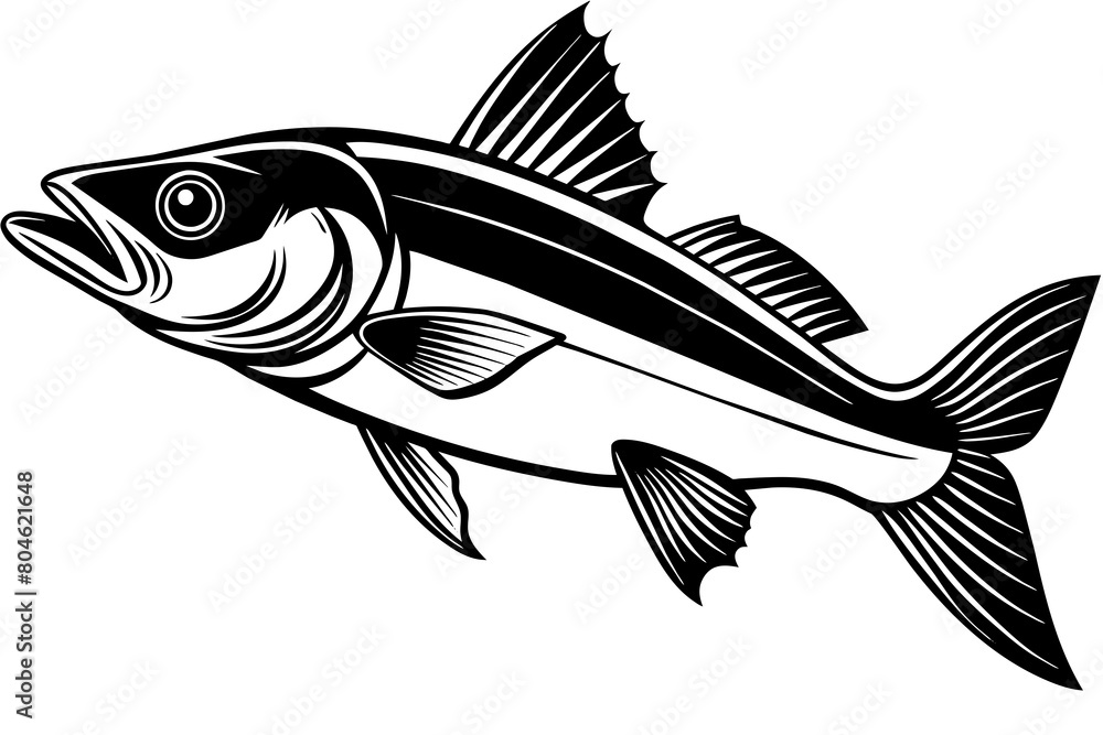 Common snook fish vector silhouette illustration isolated on a white ...