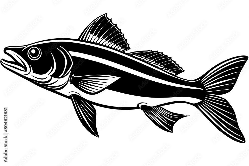 Common snook fish vector silhouette illustration isolated on a white ...