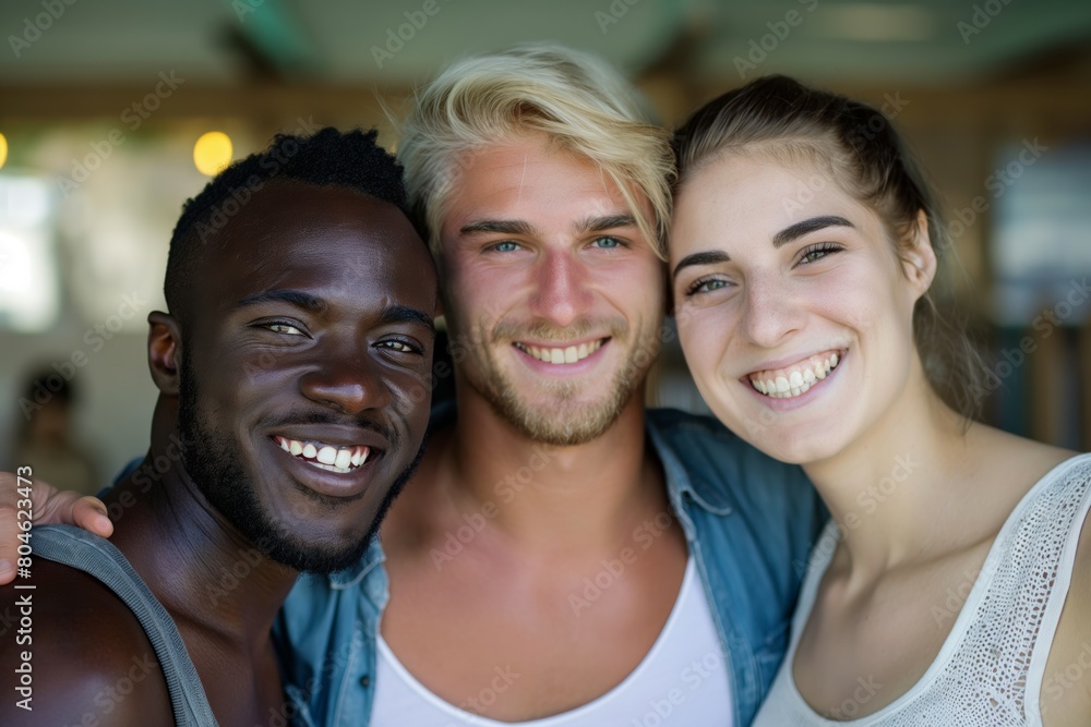 Happy Polyamorous people, Smiling blond Scandinavian man sharing his ...