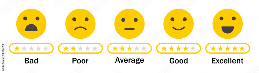 Feedback rating emojis vector icon set. black and yellow color. set of ...