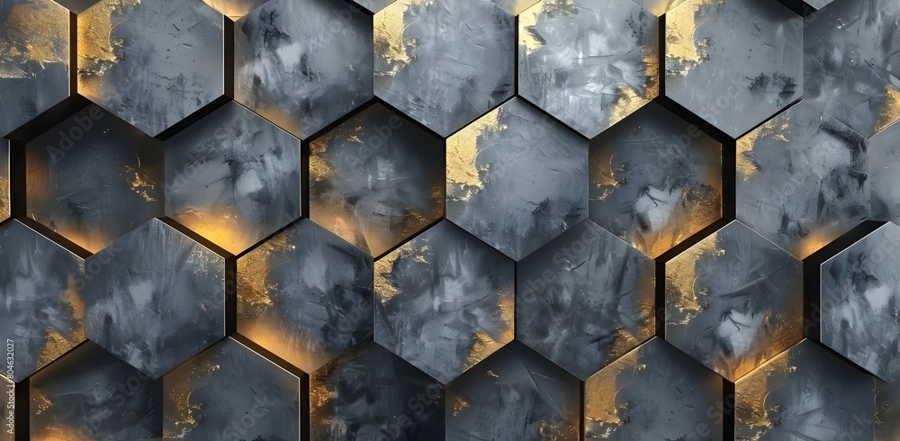 3d render of grey and gold abstract background with golden geometric ...