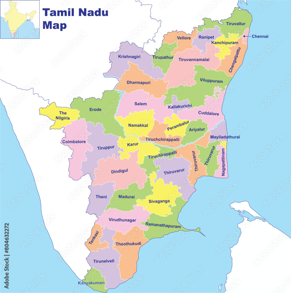 Tamil Nadu map vector illustration on white background Stock Vector ...