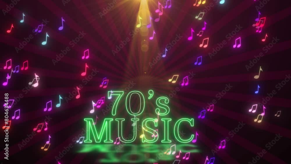 Colorful 70s Music Neon Latter With Retro Effects Disco Animation With ...