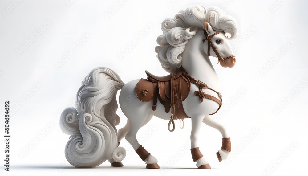 Curly-maned horse with traditional bridle in 3D, 3D illustration of ...