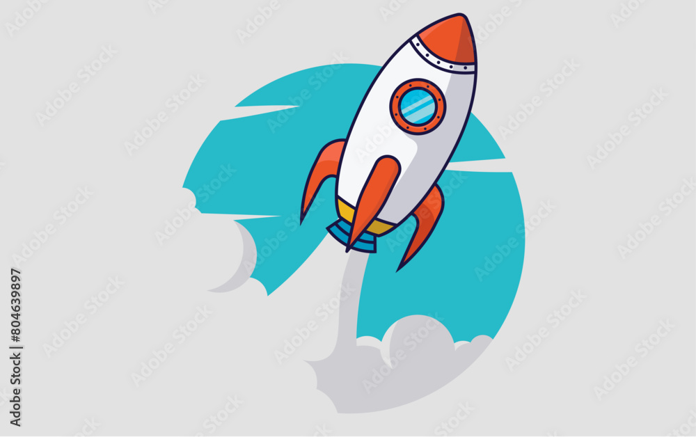 Spaceship takeoff - Cartoon rocket ship flying upwards with oval round ...