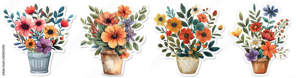 cute cartoon spring flower pot sticker artwork, PNG clipart collection ...