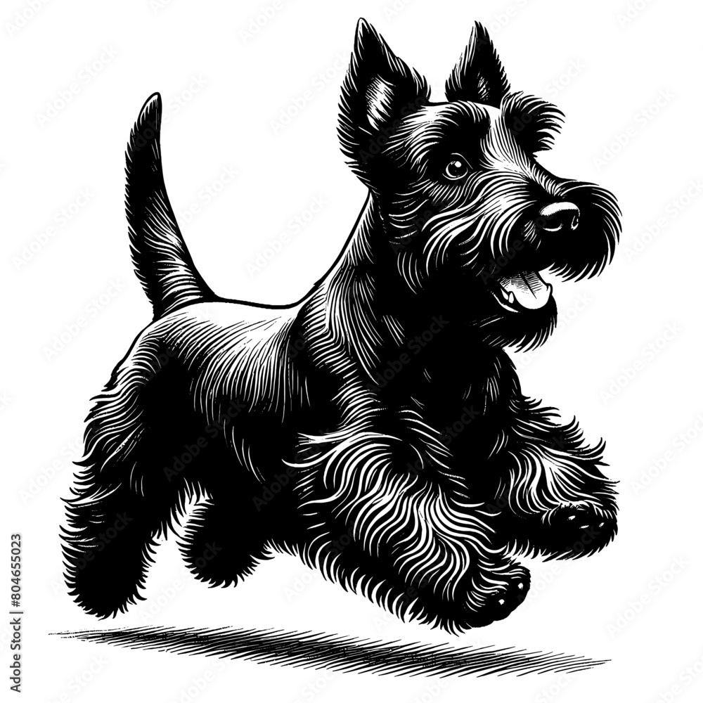 Cute Scottish Terrier dog in full-body, hand drawn sketch. Vector ...