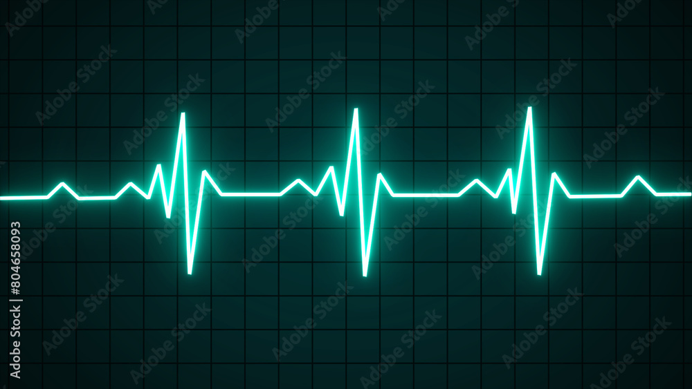 Glowing neon blue color heartbeat rate and pulse line with grid, EKG ...