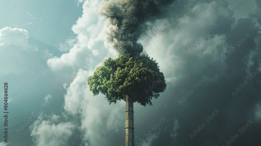 Factory Smoke Stack Transforming into a Tree, Depicting the transition ...