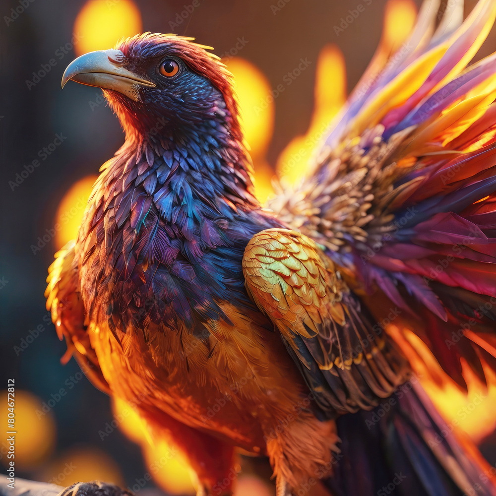 Bright art painting of a phoenix bird. Symbol of immortality and ...
