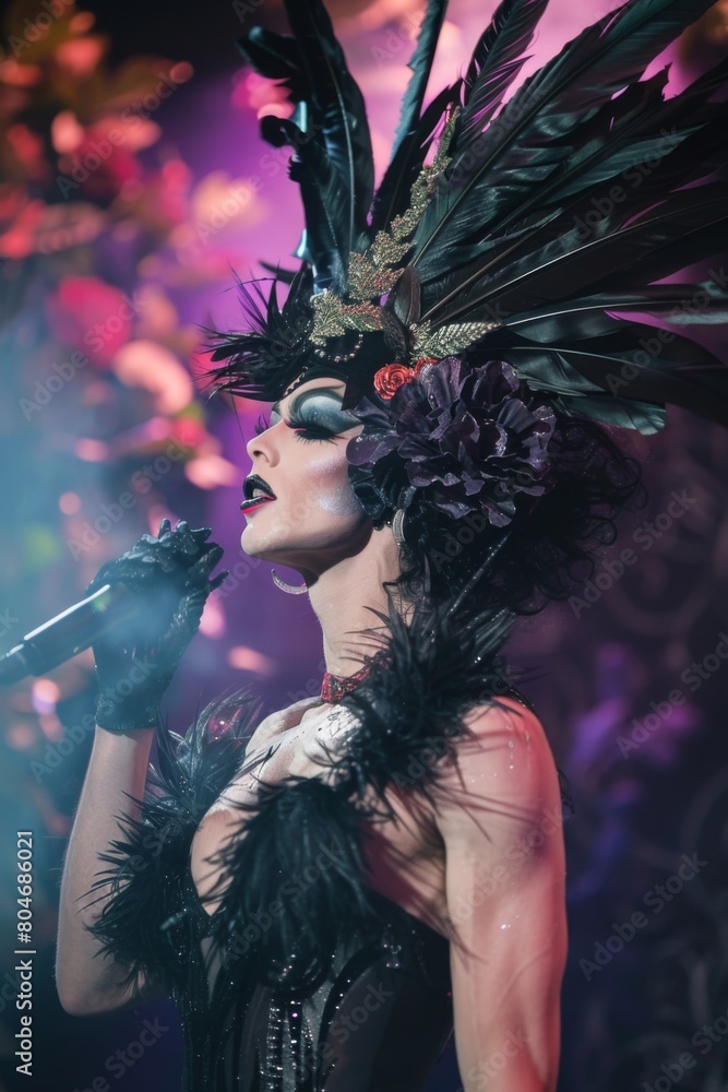 male drag queen showgirl outfit with black feathers Stock Photo | Adobe ...