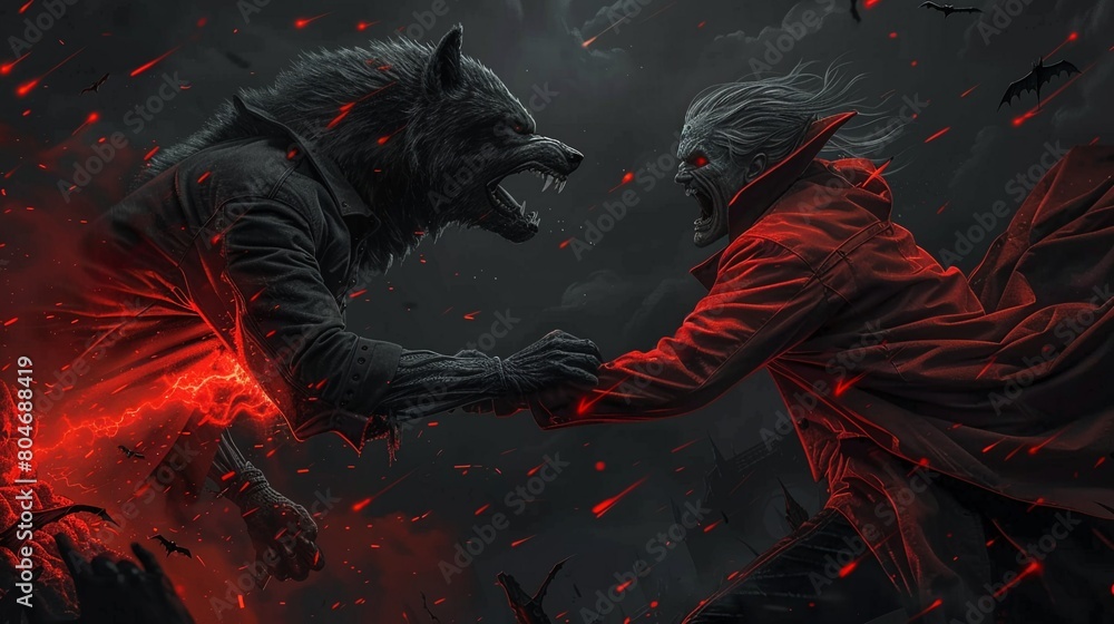 With vivid colors and dynamic composition, werewolf vs vampire art ...