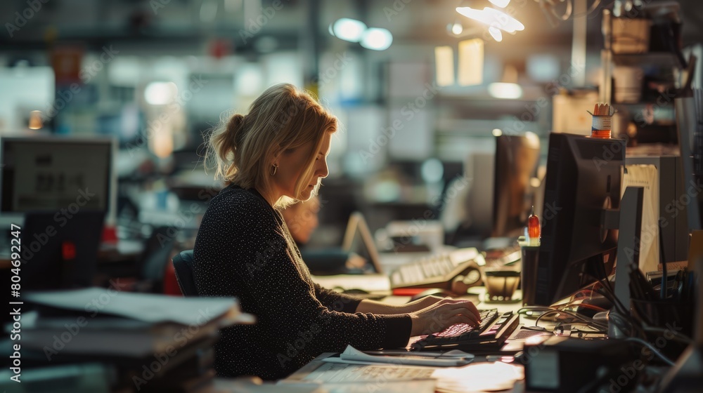 Skilled journalist typing typewriter while working and writing the ...