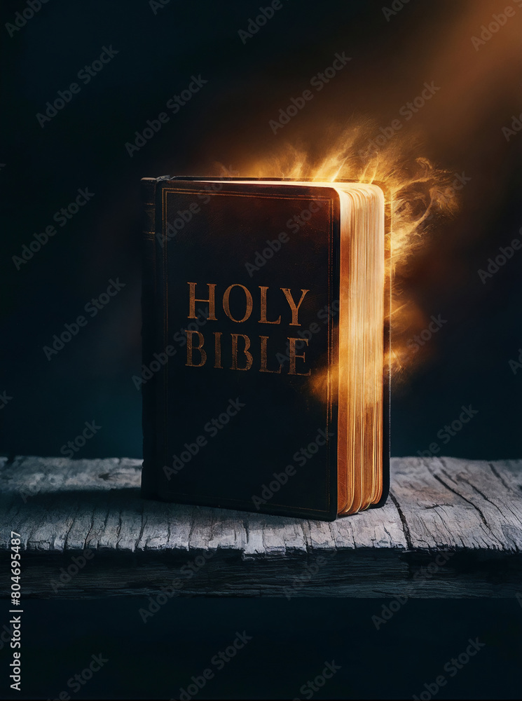 Divine Revelation: Brilliant Glow Emanates from Bible Resting on Wooden ...