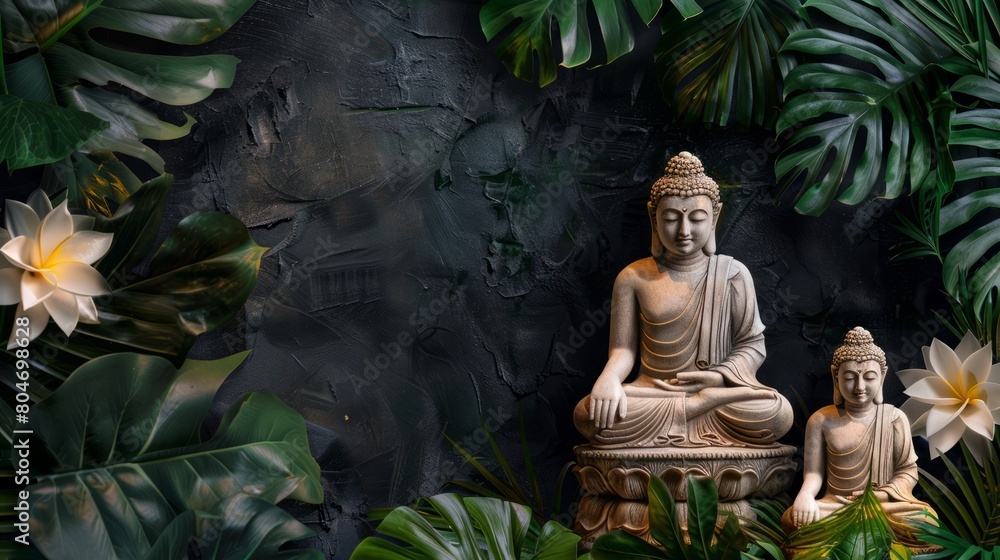 Vesak, wesak Day Celebration Banner Featuring Buddha Statues and Lush ...