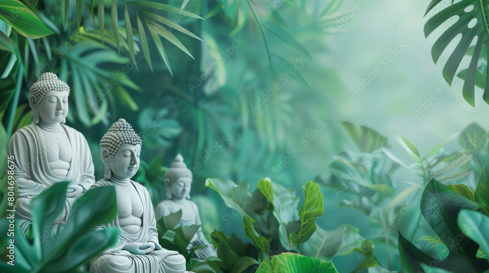 Vesak, wesak Day Celebration Banner Featuring Buddha Statues and Lush ...