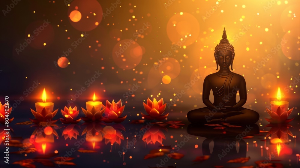 Celebration vesak/wesak day design with Buddha silhouette vector. Shiny ...